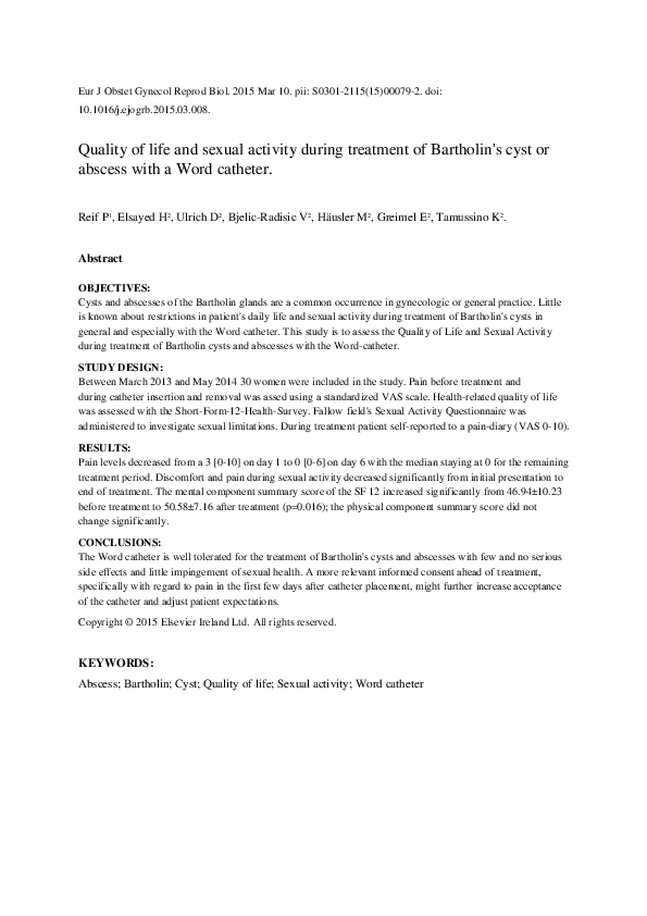 (PDF) Quality of life and sexual activity during treatment of Bartholin ...