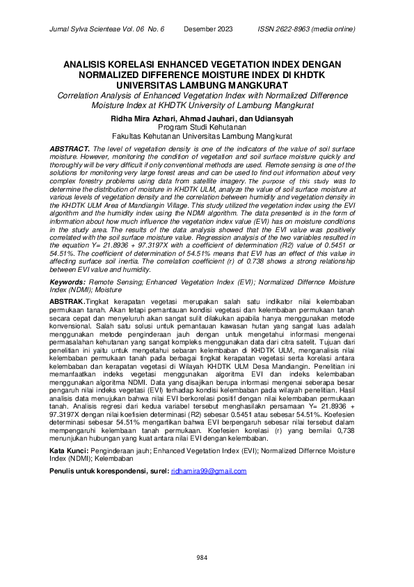 (PDF) Analisis Korelasi Enhanced Vegetation Index Dengan Normalized ...