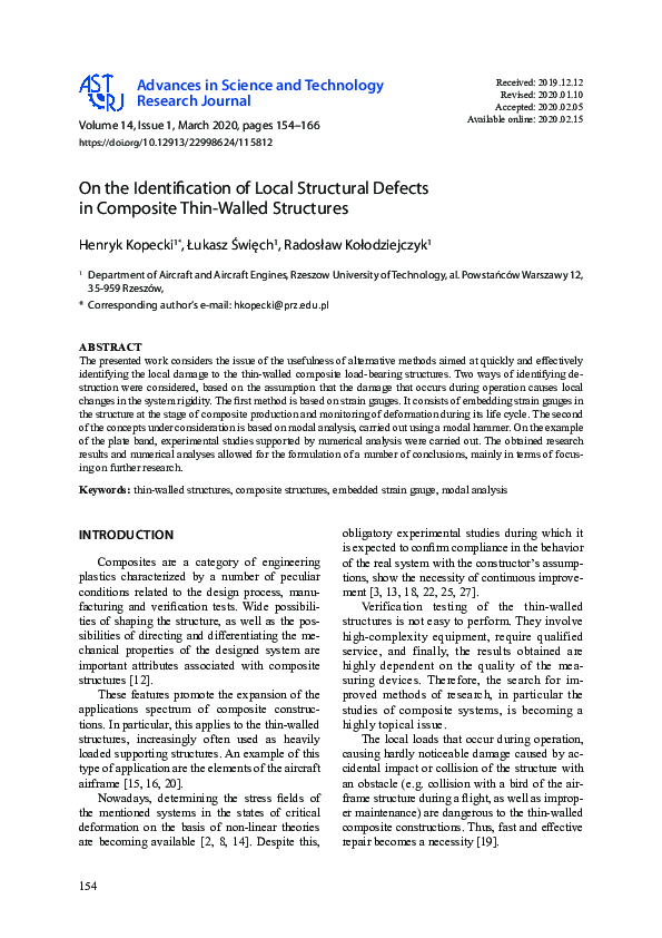 (PDF) On the Identification of Local Structural Defects in Composite Thin-Walled Structures