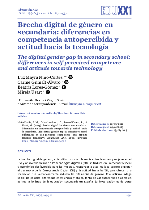 (PDF) Brecha digital de género en secundaria: diferencias en competencia autopercibida y actitud ...