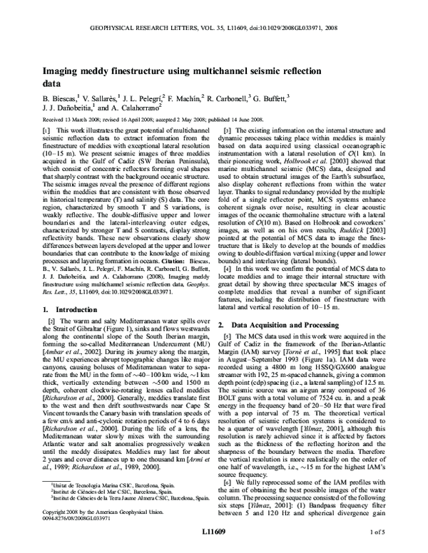 (PDF) Imaging meddy finestructure using multichannel seismic reflection data