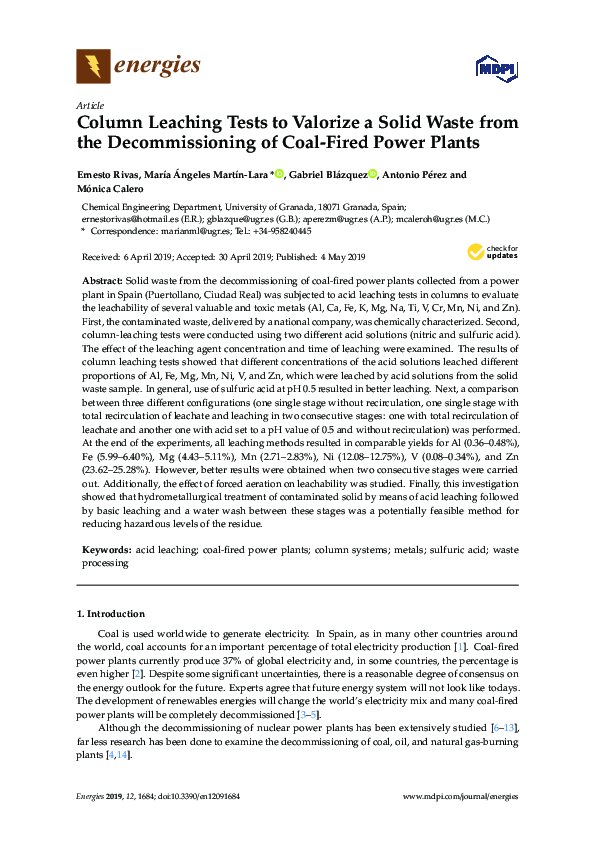 (PDF) Column Leaching Tests to Valorize a Solid Waste from the ...
