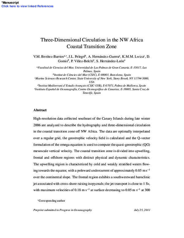 (PDF) Three-dimensional circulation in the NW Africa coastal transition ...