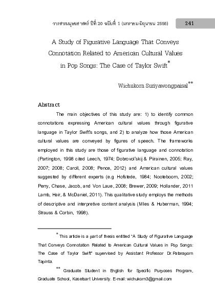 (PDF) A Study of Figurative Language That Conveys Connotation Related ...