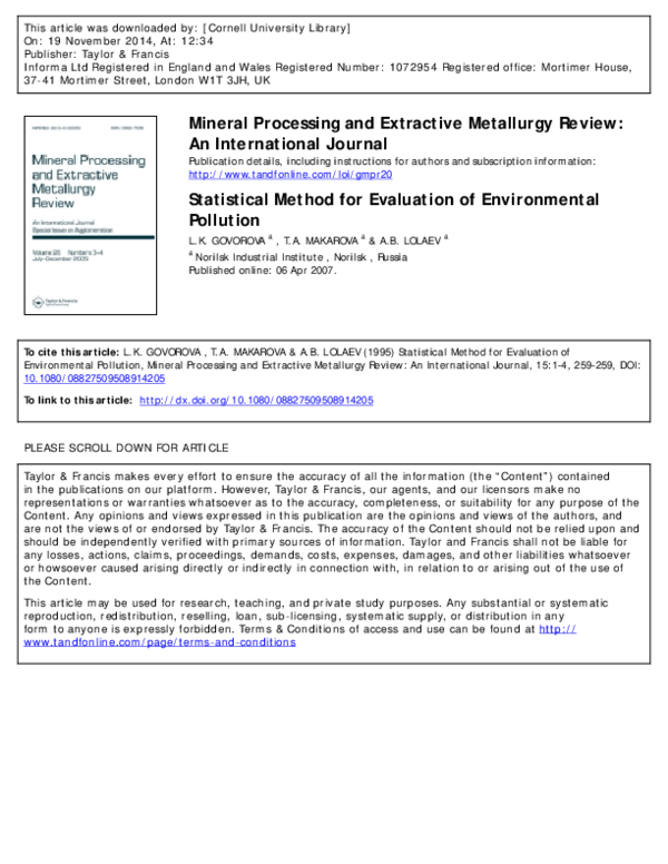 (PDF) Statistical Method for Evaluation of Environmental Pollution