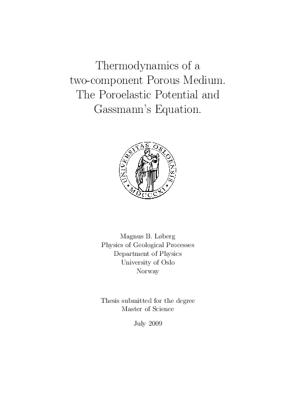 (PDF) Thermodynamics of a two-component Porous Medium. : The ...