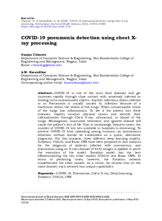 (PDF) COVID-19 pneumonia detection using chest X-ray processing