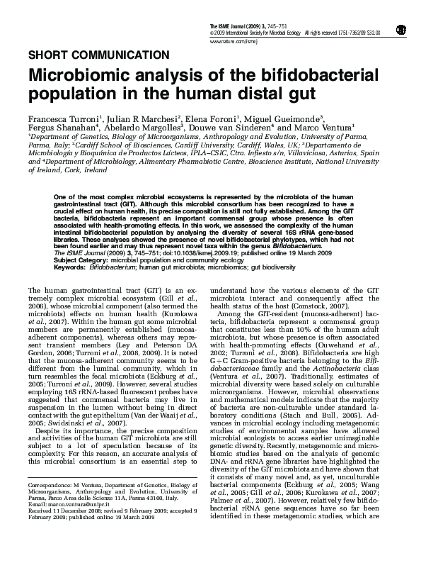 (PDF) Microbiomic analysis of the bifidobacterial population in the human distal gut