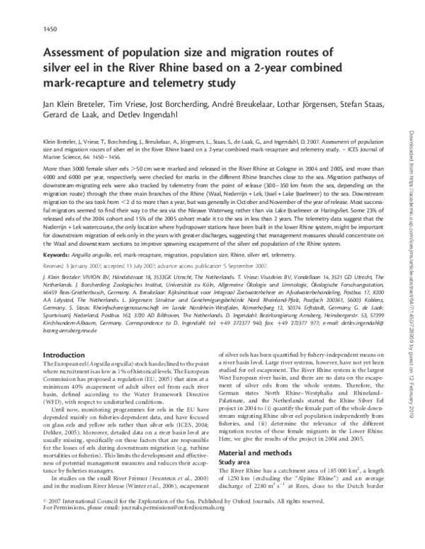 (PDF) Assessment of population size and migration routes of silver eel ...