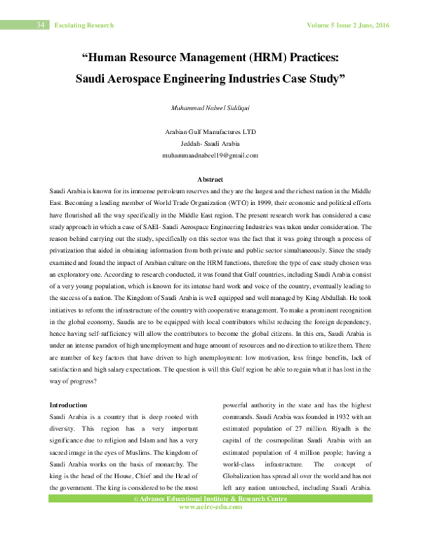 (PDF) Human Resource Management (HRM) Practices: Saudi Aerospace ...