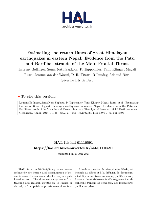 (PDF) Estimating the return times of great Himalayan earthquakes in ...
