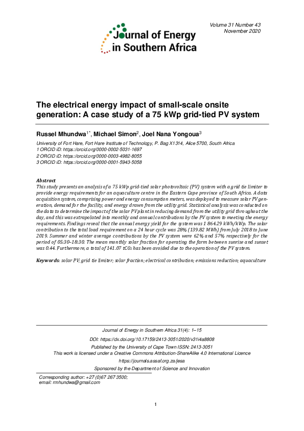(PDF) The electrical energy impact of small-scale onsite generation: A ...
