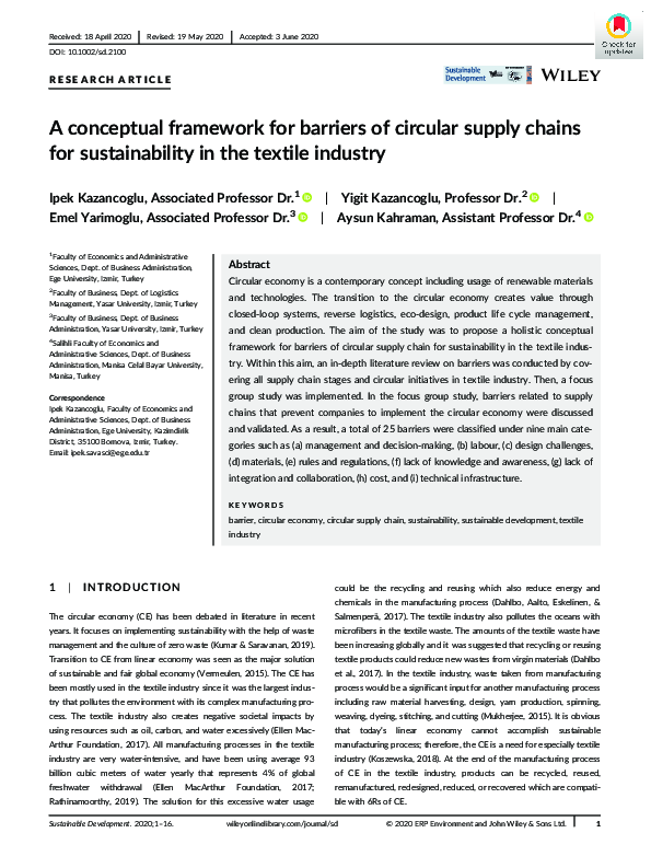 (PDF) A conceptual framework for barriers of circular supply chains for ...
