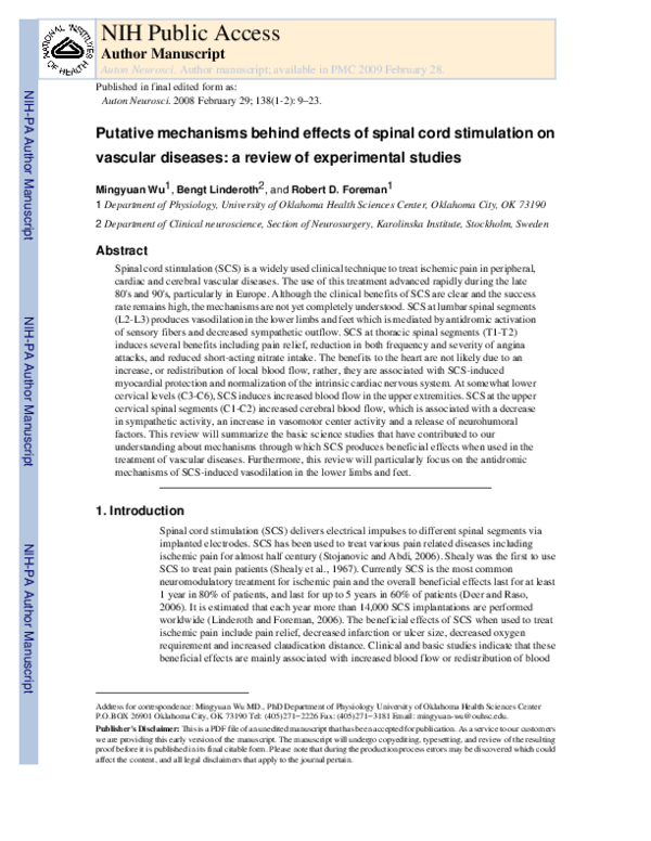 (PDF) Putative mechanisms behind effects of spinal cord stimulation on ...