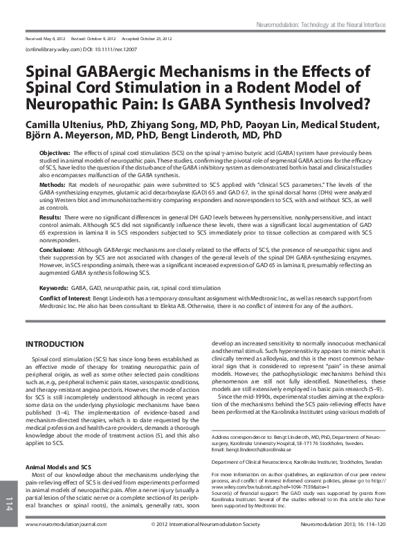 (PDF) Spinal GABAergic Mechanisms in the Effects of Spinal Cord ...