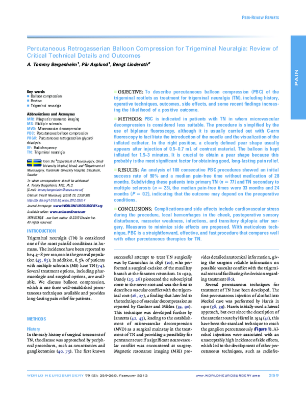 (PDF) Percutaneous Retrogasserian Balloon Compression for Trigeminal ...