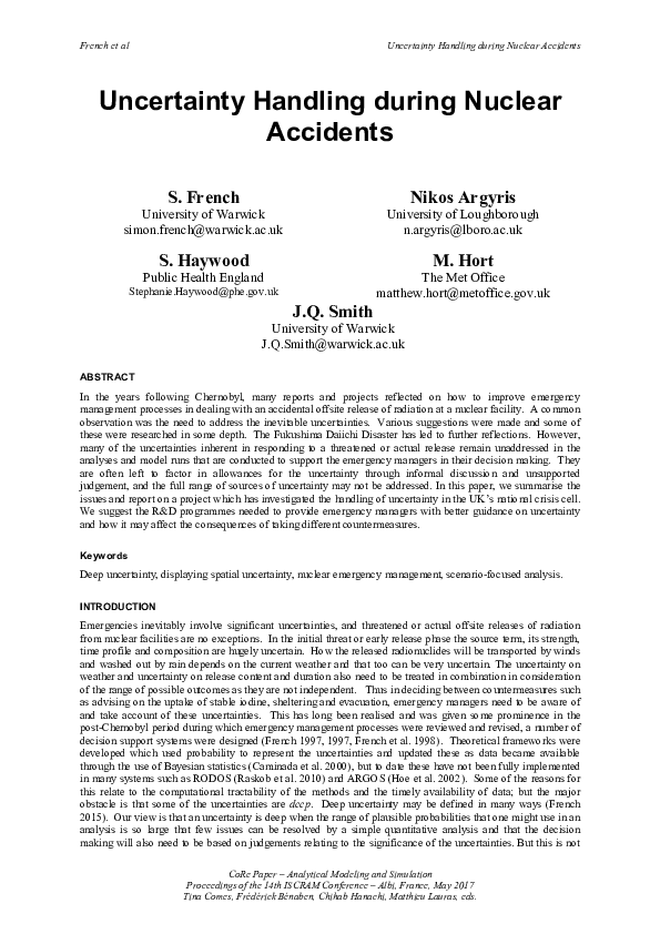 (PDF) Uncertainty Handling during Nuclear Accidents