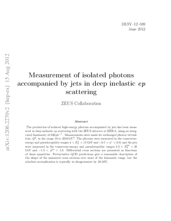 (PDF) Measurement of isolated photons accompanied by jets in deep inelastic ep scattering