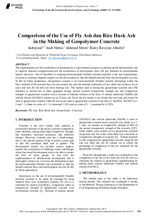 (PDF) Comparison of the Use of Fly Ash dan Rice Husk Ash in the Making ...