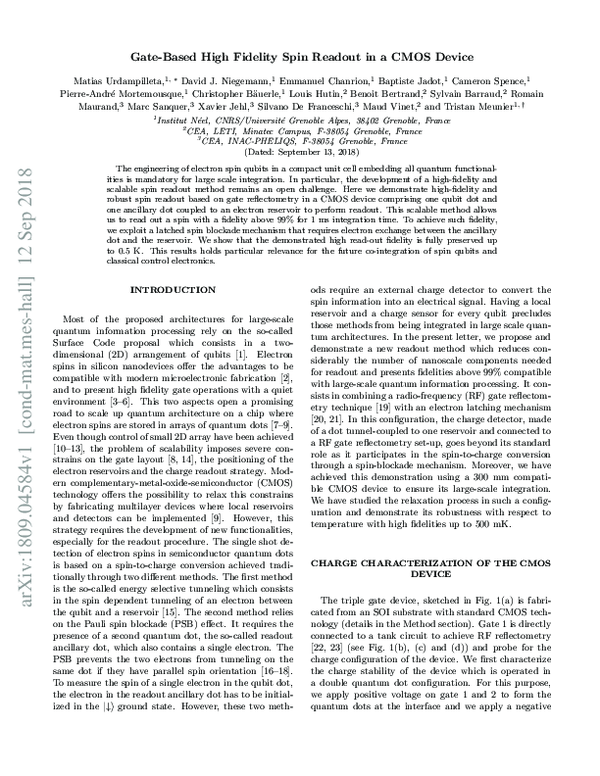 (PDF) Gate-Based High Fidelity Spin Read-out in a CMOS Device