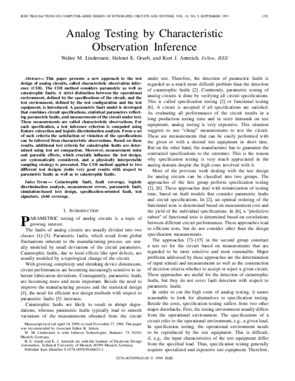 (PDF) Analog testing by characteristic observation inference