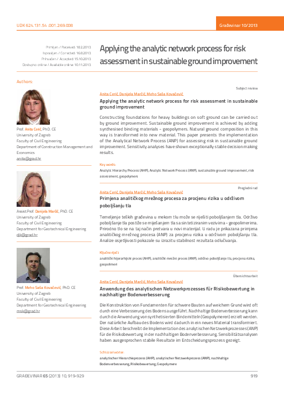 Pdf Applying The Analytic Network Process For Risk Assessment In
