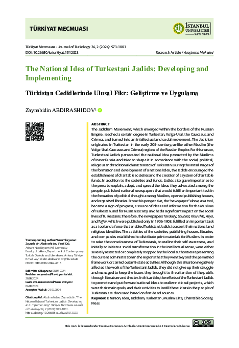 (PDF) The National Idea of Turkestani Jadids: Developing and Implementing