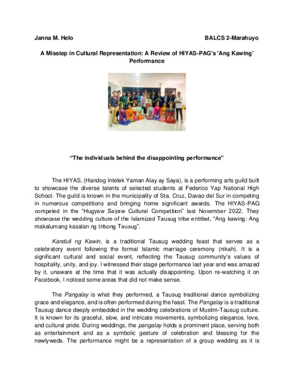 (PDF) A Misstep in Cultural Representation: A Review of HIYAS-PAG's ...