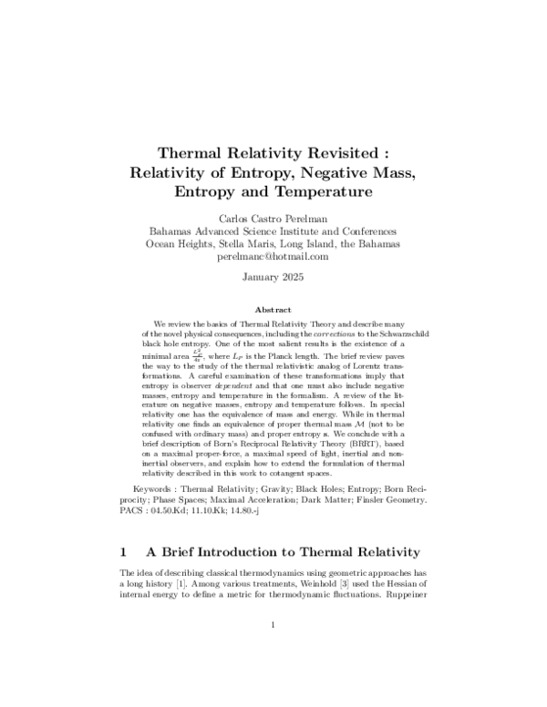 (PDF) Thermal Relativity Revisited : Relativity of Entropy, Negative ...