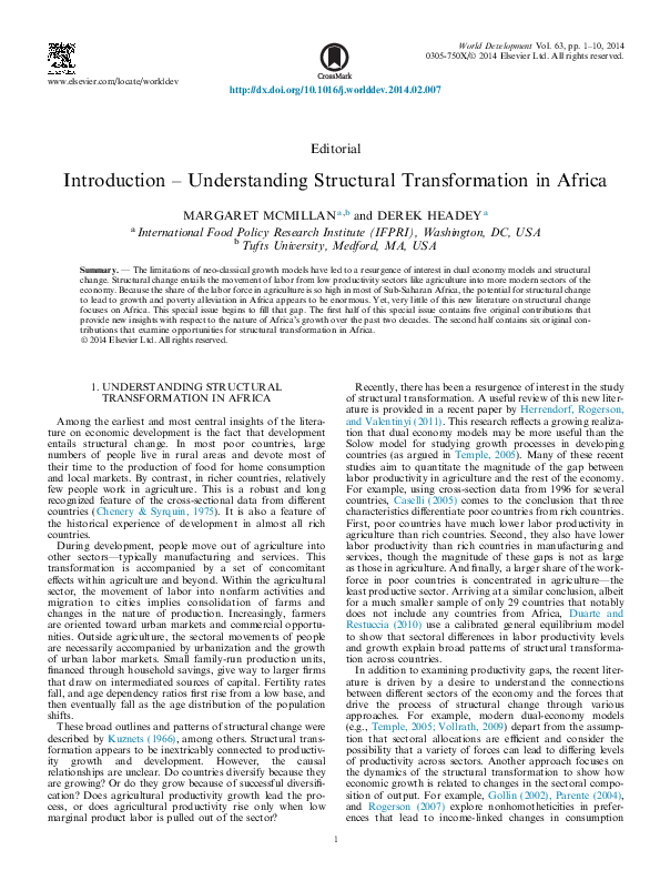 (PDF) Introduction – Understanding Structural Transformation in Africa