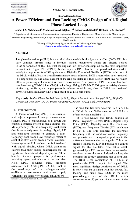 (PDF) A Power Efficient and Fast Locking CMOS Design of All-Digital Phase-Locked Loop