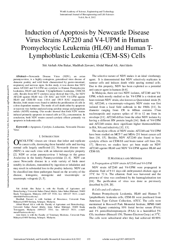 (PDF) Induction of Apoptosis by Newcastle Disease Virus Strains AF220 ...