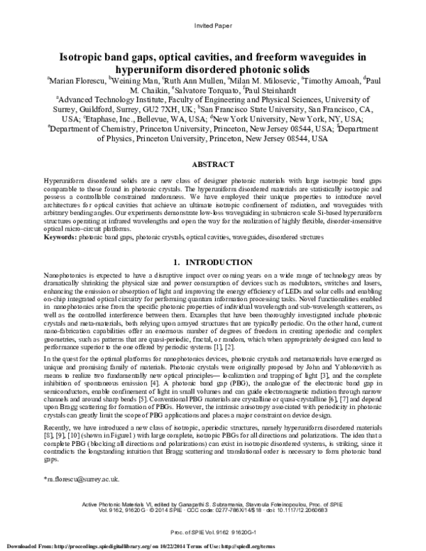 (PDF) Isotropic band gaps, optical cavities, and freeform waveguides in hyperuniform disordered ...