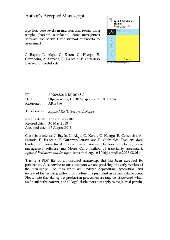 (PDF) Eye lens dose levels in interventional rooms using simple phantom simulation, dose ...