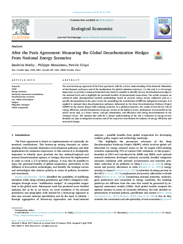 (PDF) After the Paris Agreement: Measuring the Global Decarbonization Wedges From National ...