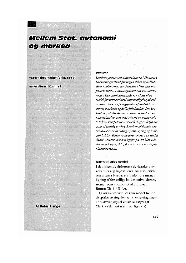(PDF) Mellem Stat, autonomi og marked