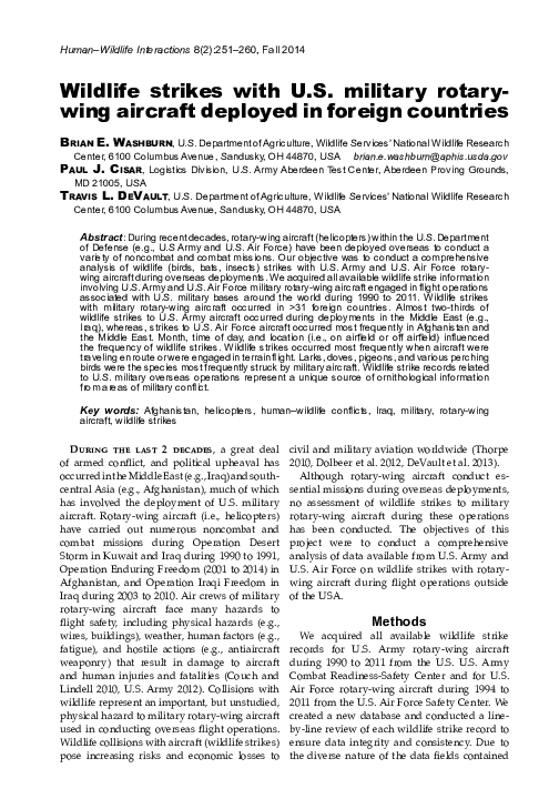 (PDF) Wildlife strikes with U.S. military rotary- wing aircraft deployed in foreign countries
