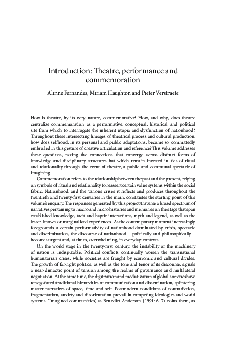 (PDF) Introduction: Theatre, Performance and Commemoration