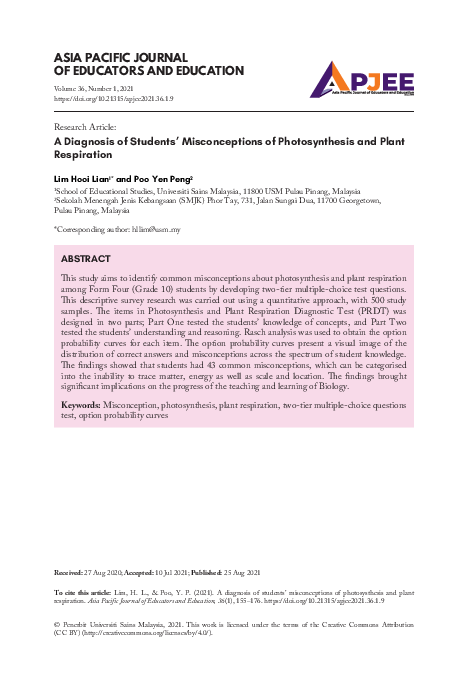 (PDF) A Diagnosis of Students’ Misconceptions of Photosynthesis and ...