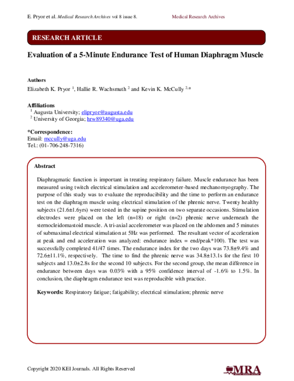 (PDF) Evaluation of a 5-Minute Endurance Test of Human Diaphragm Muscle