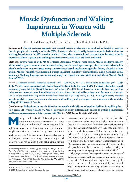 (PDF) Muscle Dysfunction and Walking Impairment in Women with Multiple Sclerosis