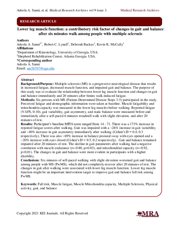 (PDF) Lower Leg Muscle Function: A Contributory Risk Factor of Gait and ...