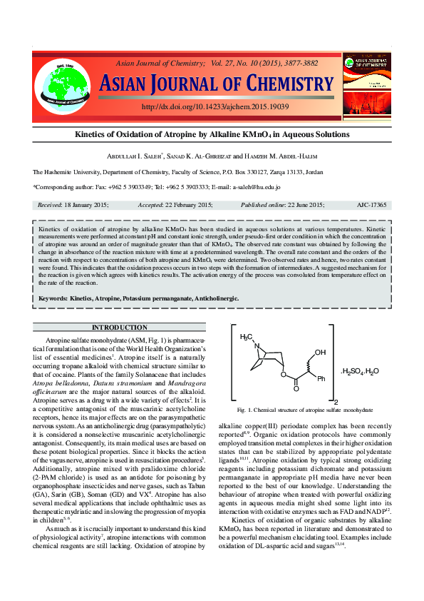 (PDF) Kinetics of Oxidation of Atropine by Alkaline KMnO4 in Aqueous ...
