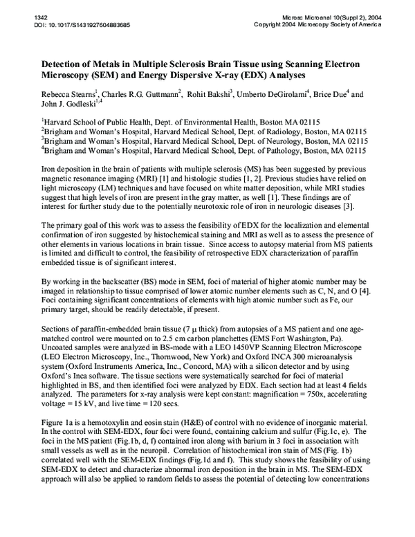 (PDF) Detection of Metals in Multiple Sclerosis Brain Tissue using ...