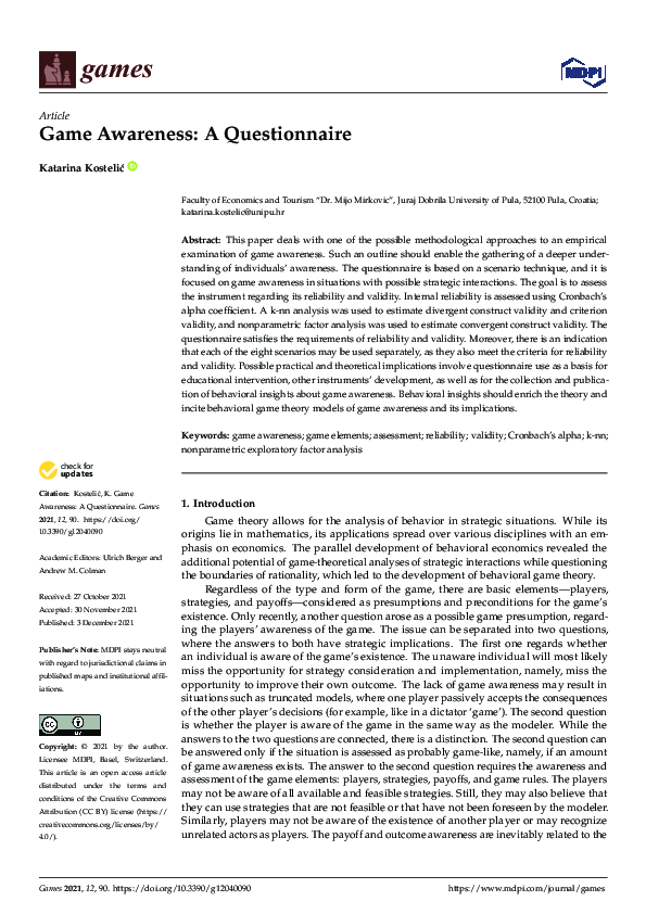 (PDF) Game Awareness: A Questionnaire