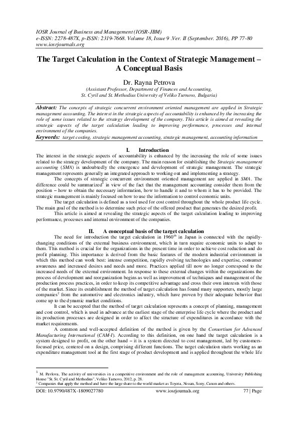 (PDF) The Target Calculation in the Context of Strategic Management – A ...