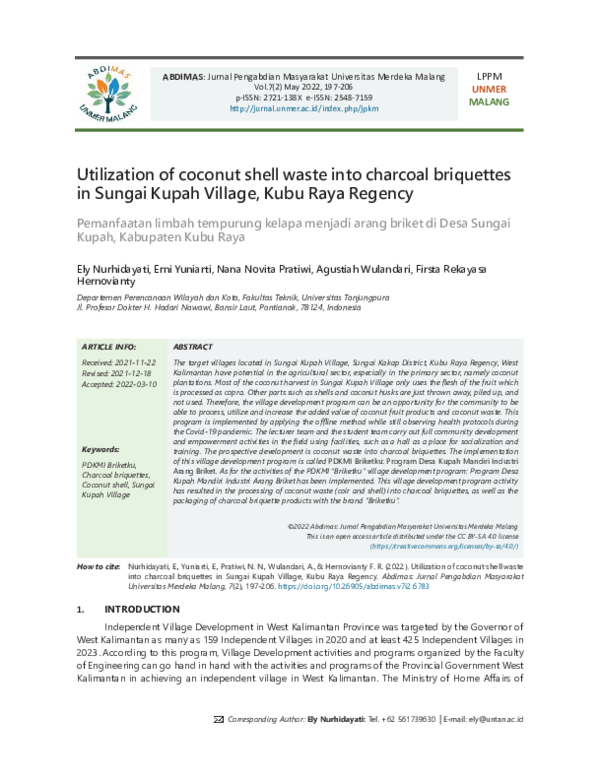 (PDF) Utilization of coconut shell waste into charcoal briquettes in ...