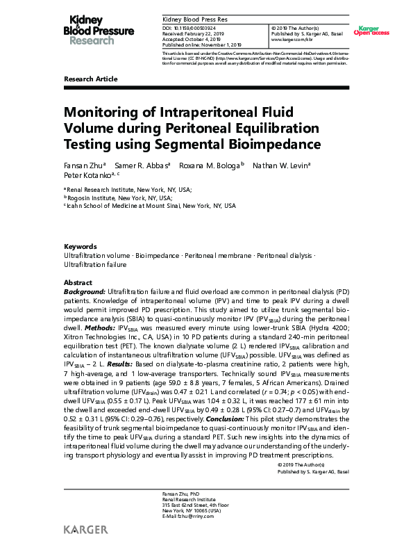 (PDF) Monitoring of Intraperitoneal Fluid Volume during Peritoneal ...