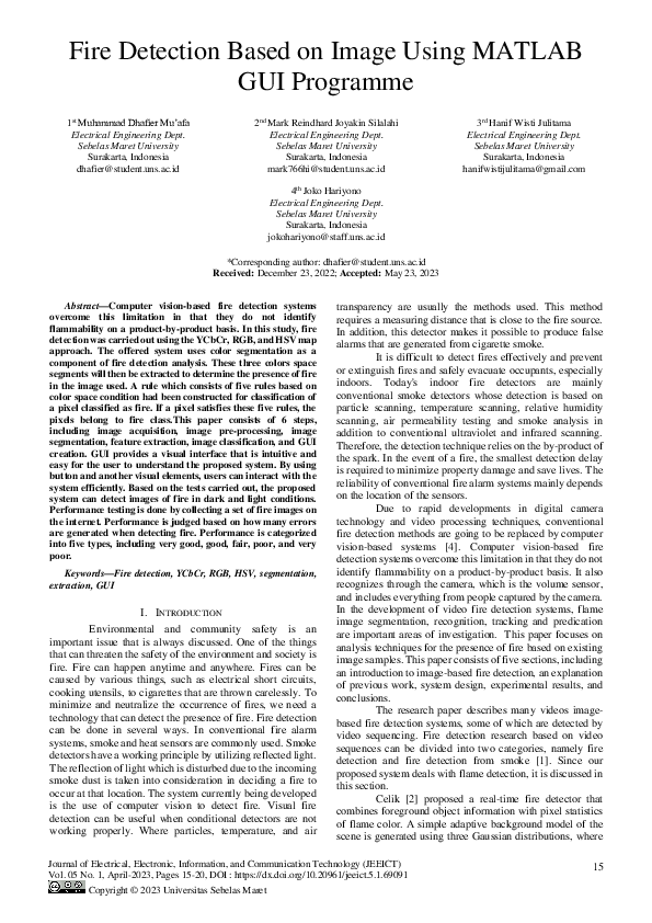 (PDF) Fire Detection Based on Image Using MATLAB GUI Programme