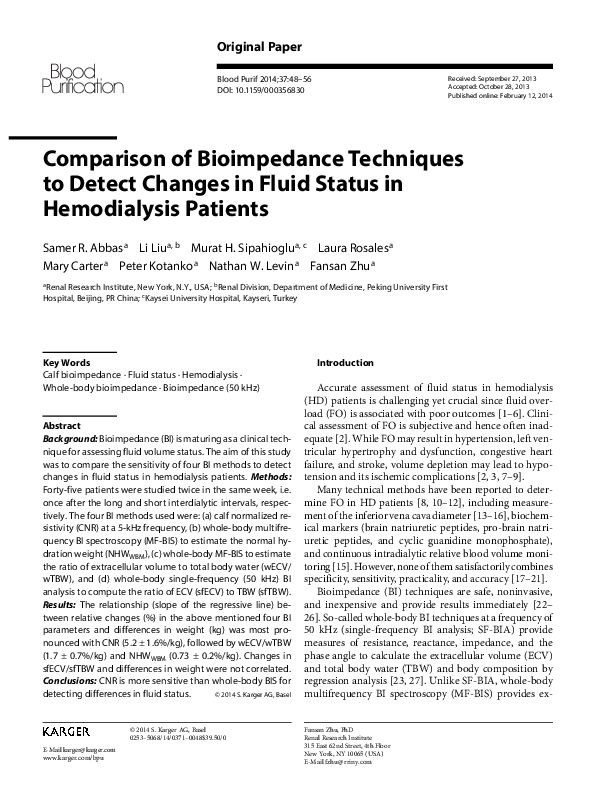 (PDF) Comparison of Bioimpedance Techniques to Detect Changes in Fluid ...